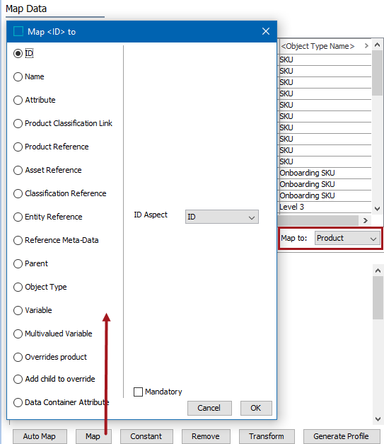 Product Object Type - Map To Inbound